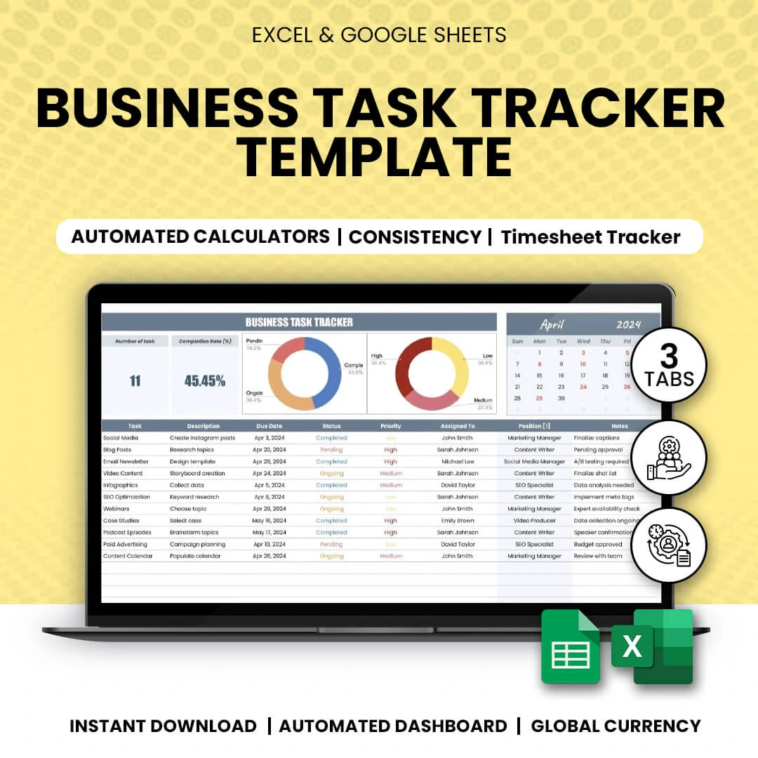 Business Task Tracker Template – ExcelSheets